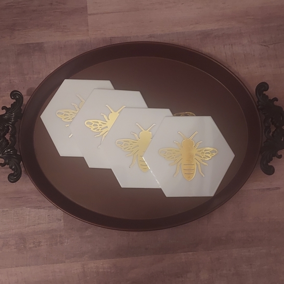 Dining | Setlot Whitegold Bee Bumblebee Motif Octagon Shaped Coasters ...